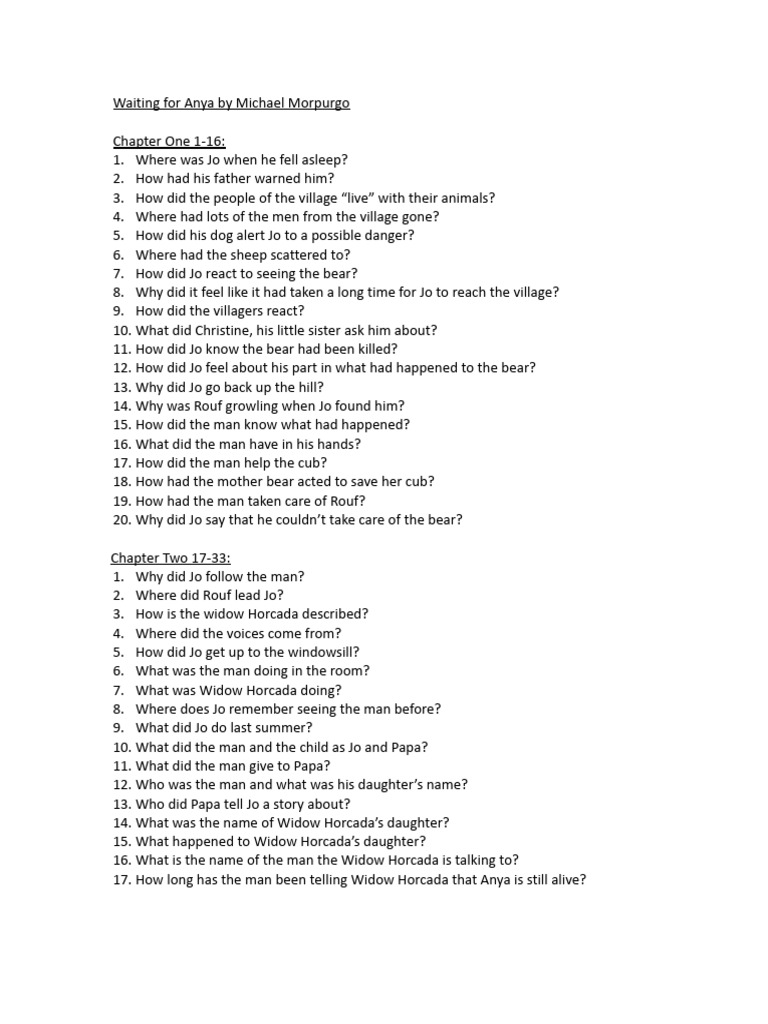 Waiting For Anya - Reading Guide | PDF