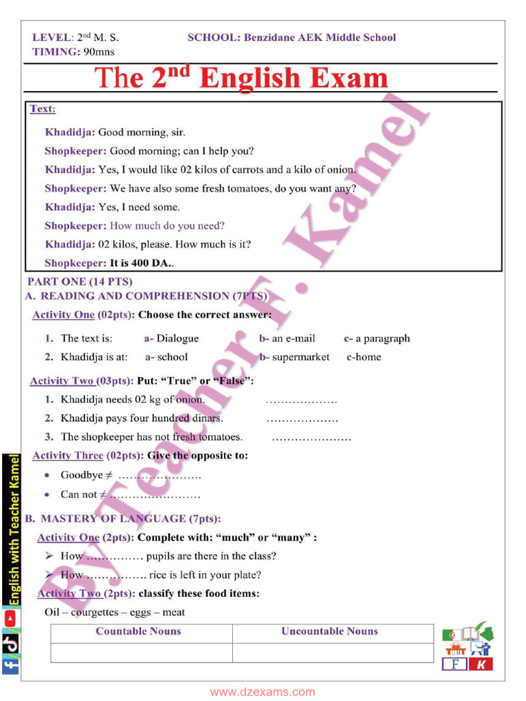 Dzexams 2am Anglais 858517 | PDF