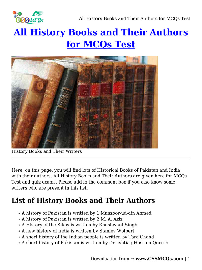 All History Books and Their Authors For MCQs Test | PDF | South Asia | Asia