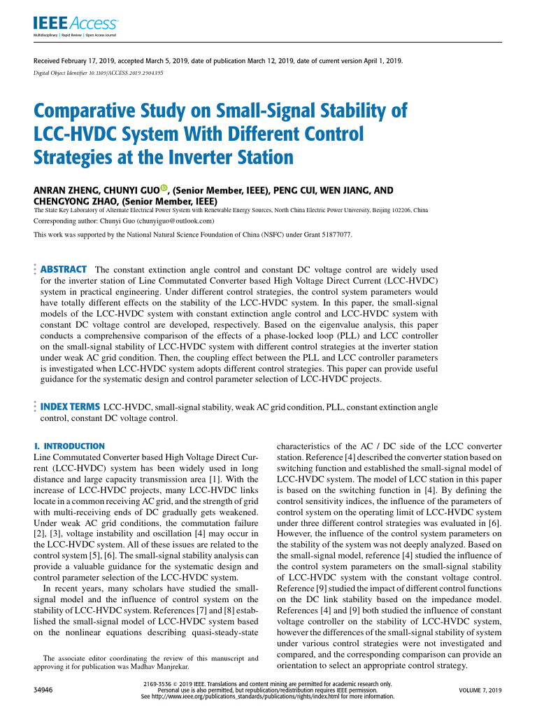 2019 Comparative Study On Small-Signal Stability of LCC-HVDC System ...