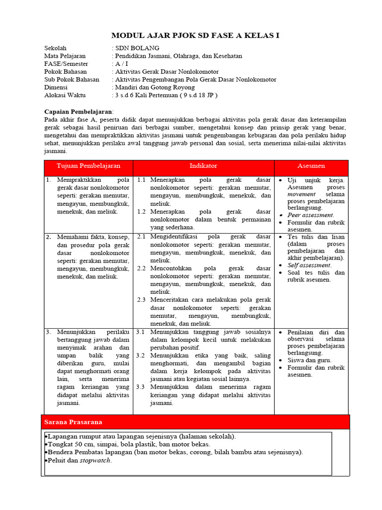 BAB 2 - PJOK Kls 1 GERAK DASAR NON LOKOMOTOR | PDF
