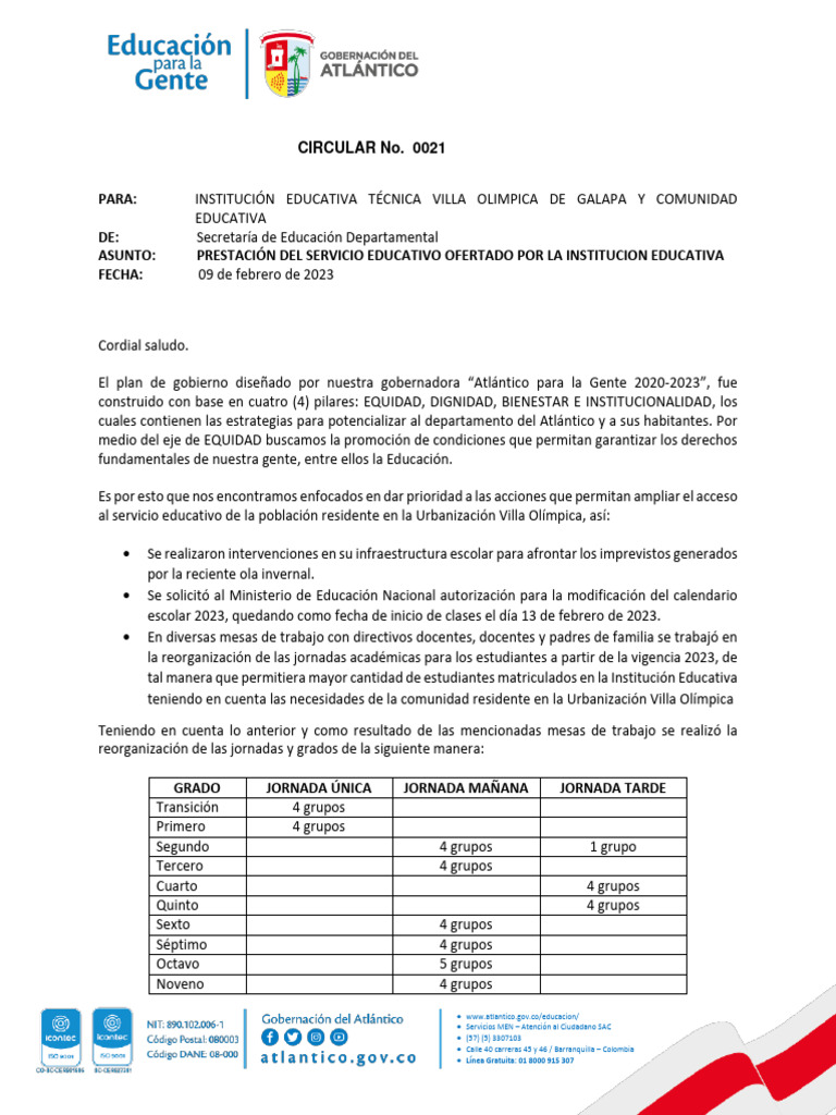 Circular 0021 - IE Villa Olimpica | PDF