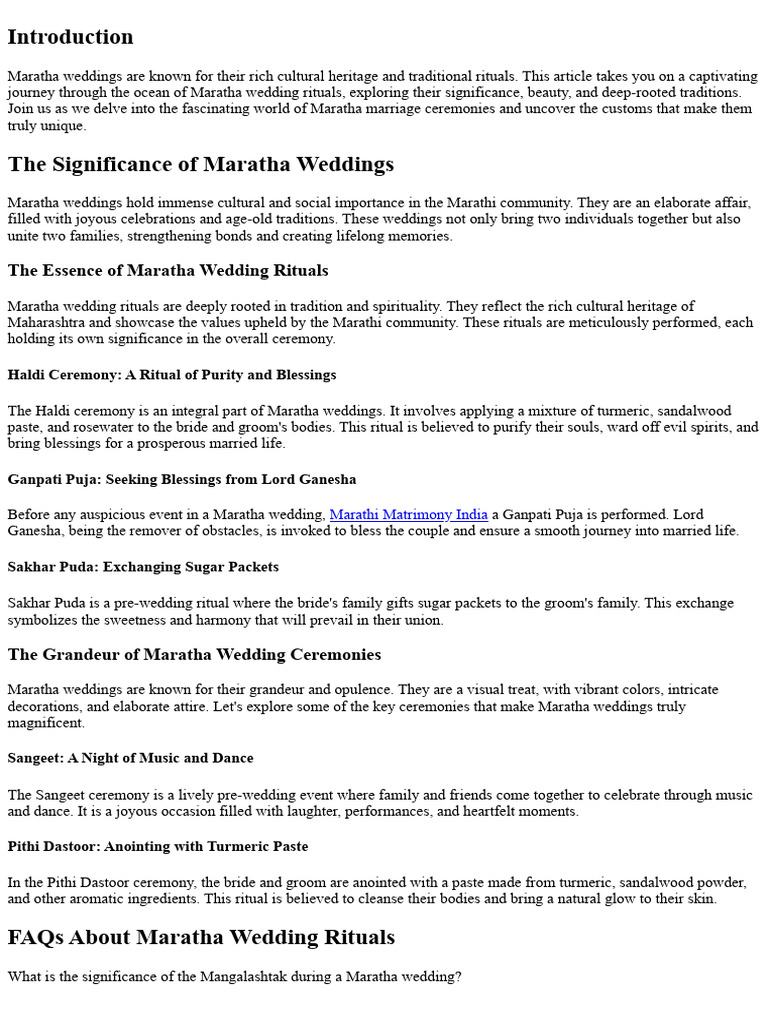 Diving Deep Into The Ocean of Maratha Wedding Rituals: A Fascinating Journey 131738 | PDF ...