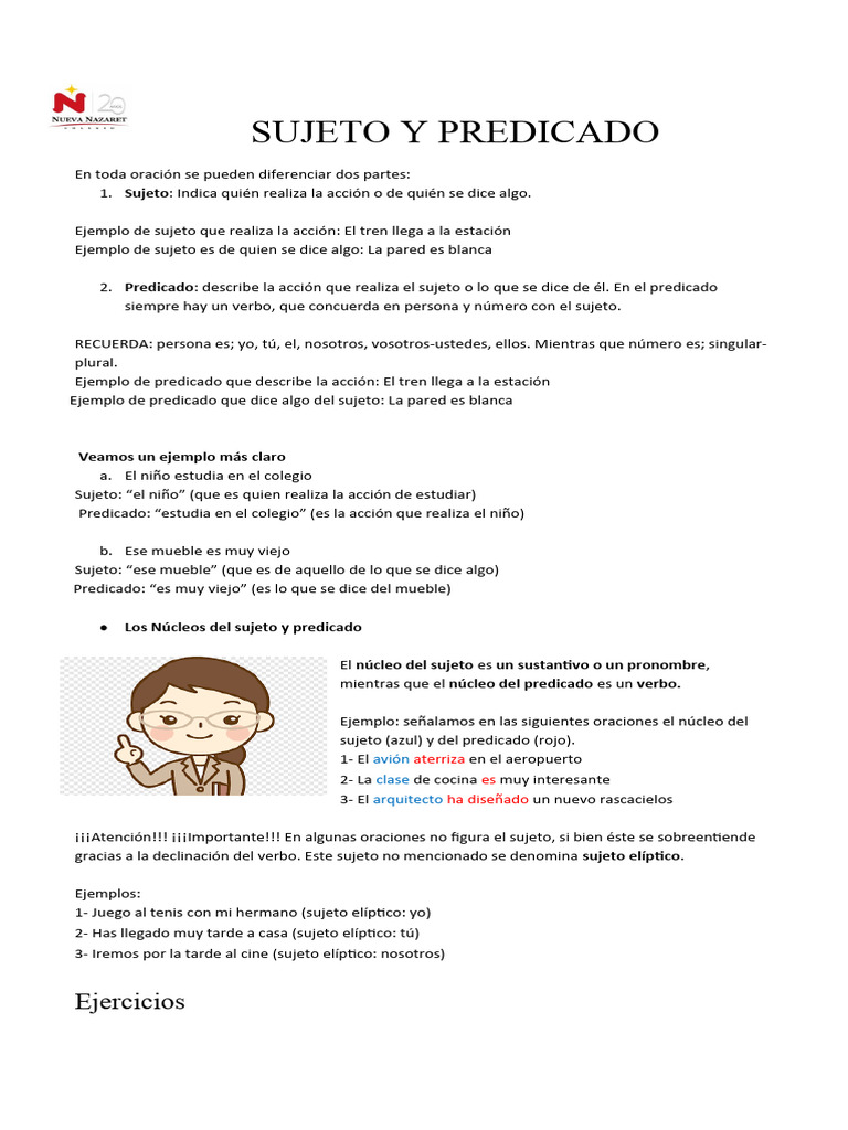 sujeto y predicado 1 | PDF | Asunto (gramática) | Predicado (Gramática)