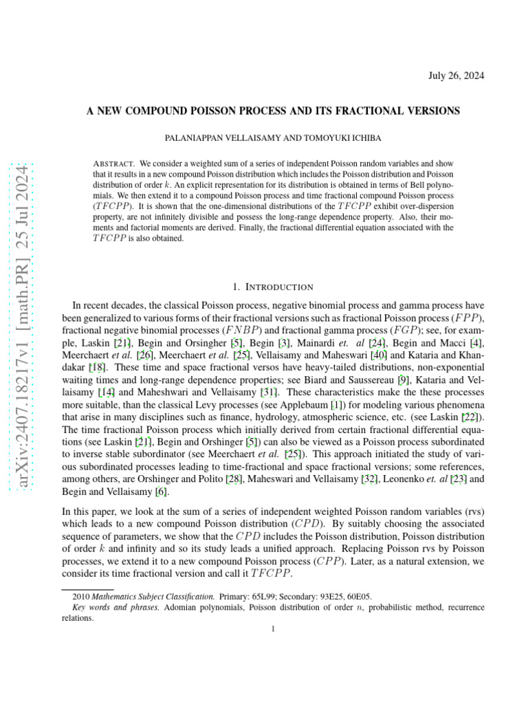 A New Compound Poisson Process and Its Fractional Versions | PDF ...