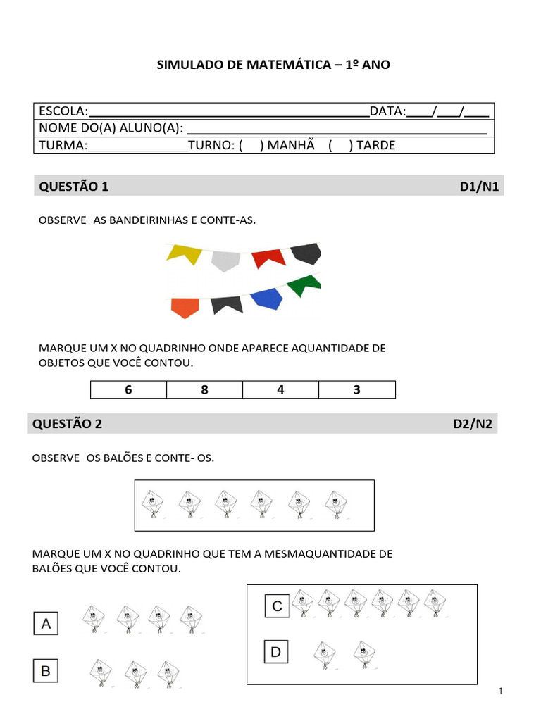 1º Ano Mat - II Simulado-1 | PDF