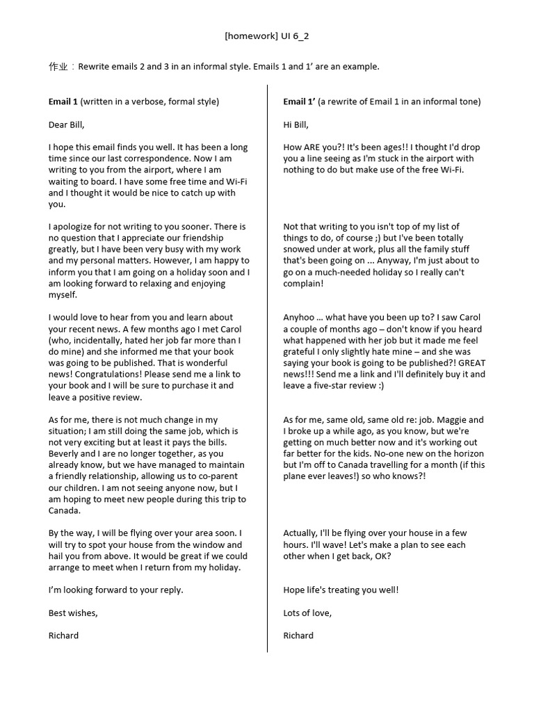 Informal Email Rewrites Assignment | PDF
