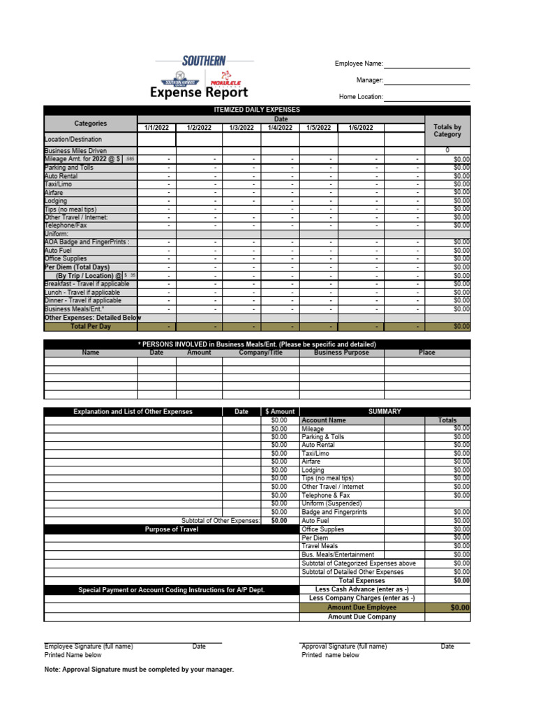 Expense Report - Template | PDF | Per Diem