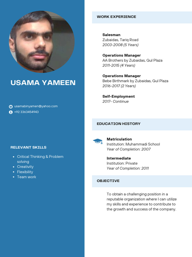 Usama Yameen CV | PDF | Self-Improvement