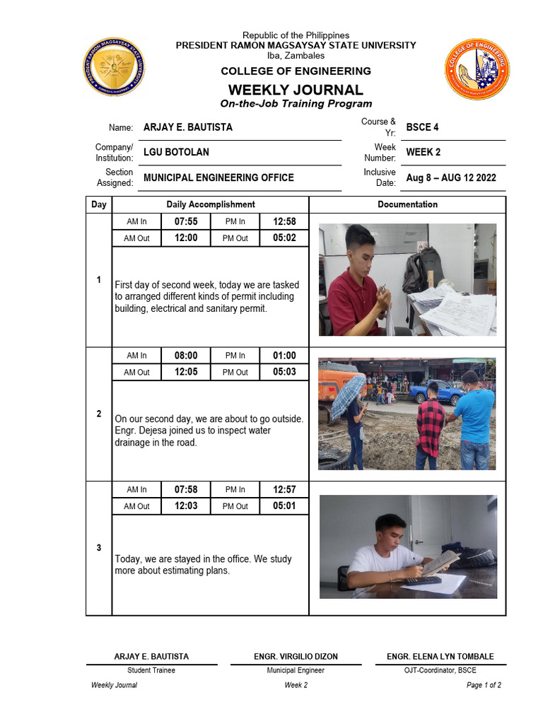 OJT Weekly Journal: LGU Botolan Week 2 | PDF | Behavior Modification