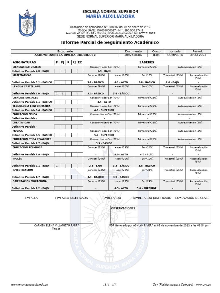 Informe Parcial de Seguimiento Acadmico | PDF