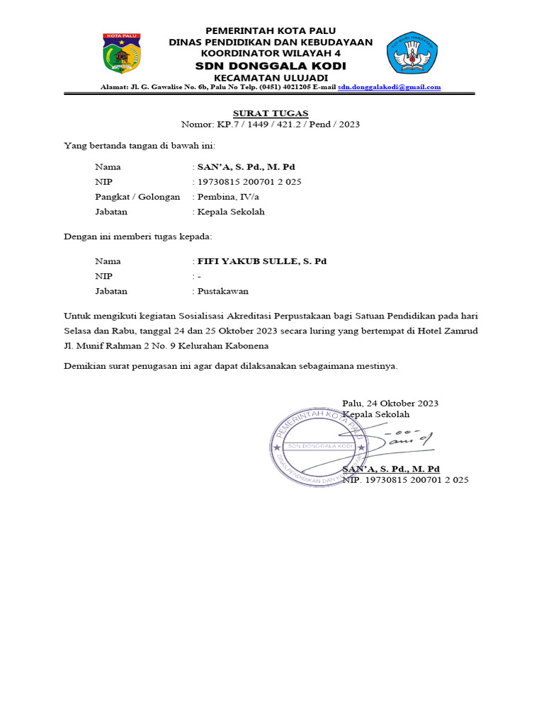 Surat Tugas Fifi Perpus | PDF