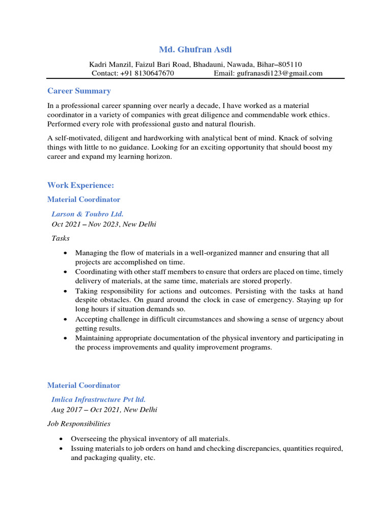 CV (Material Coordinator) | PDF | Business