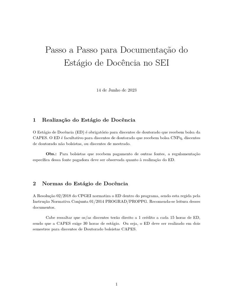 Passo A Passo Estagio Docencia SEI v2 | PDF | Pós-graduação