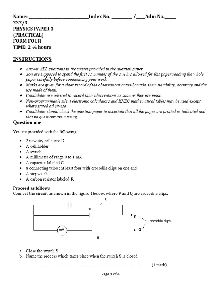 Physics P3 QN Form 4 2022 End Term 1 Teacher - Co - .Ke | PDF | Electrical Engineering | Electricity