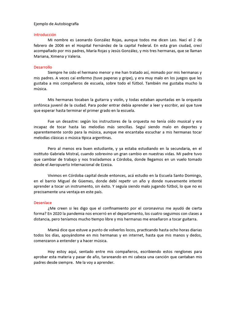 Ejemplo de Autobiografía | PDF