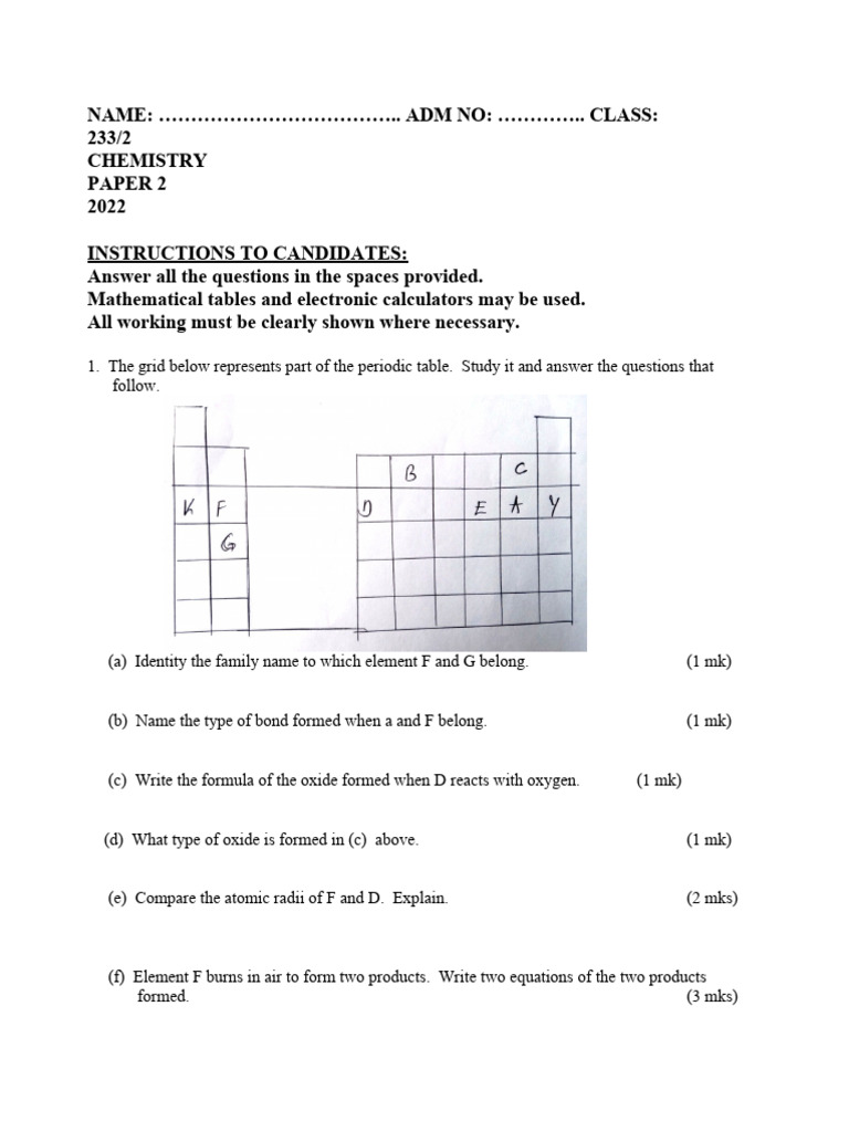 Chemistry PP2 QNS Form 4 2022 End Term 1 Teacher - Co - .Ke | PDF ...
