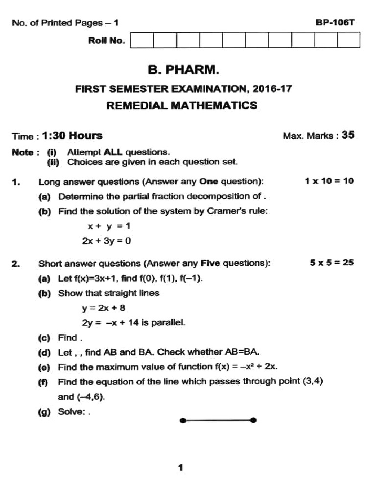 Remedial Math PYQ | PDF