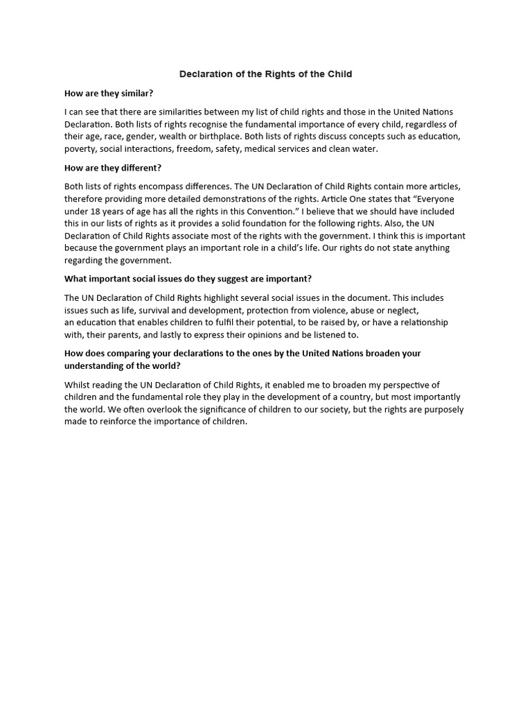 Comparing Child Rights Declarations | PDF | Social Science | Wellness