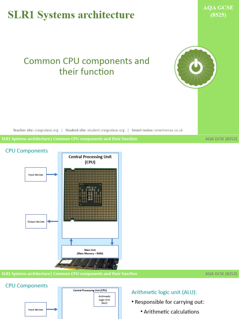 GCSE AQA SLR1 Common CPU Components and Their Function | PDF | Central Processing Unit | Input ...