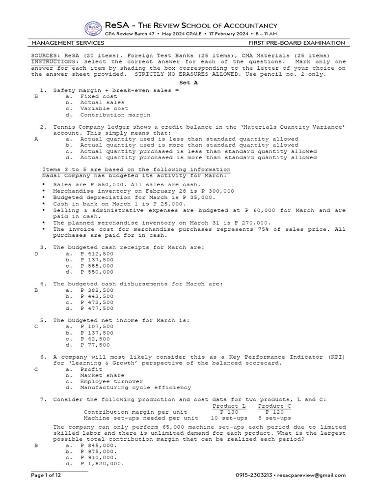 ReSA B47 MS First PB Exam Questions Answers Solutions | PDF | Linear ...