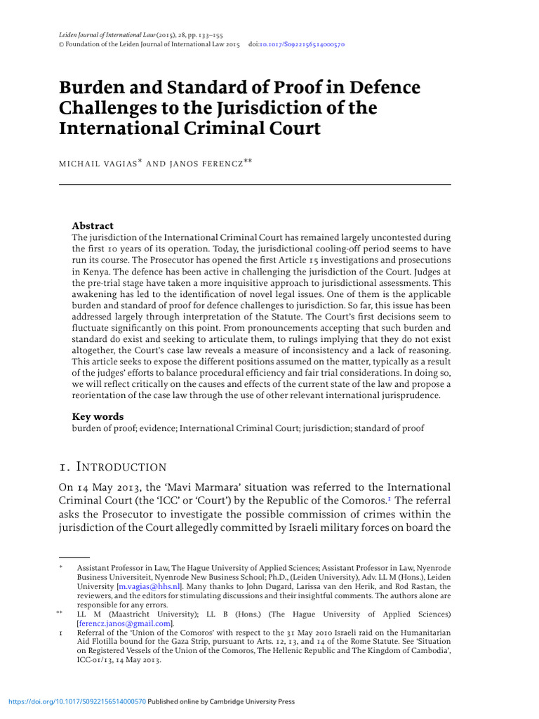 Burden and Standard of Proof in Defence Challenges To The Jurisdiction ...