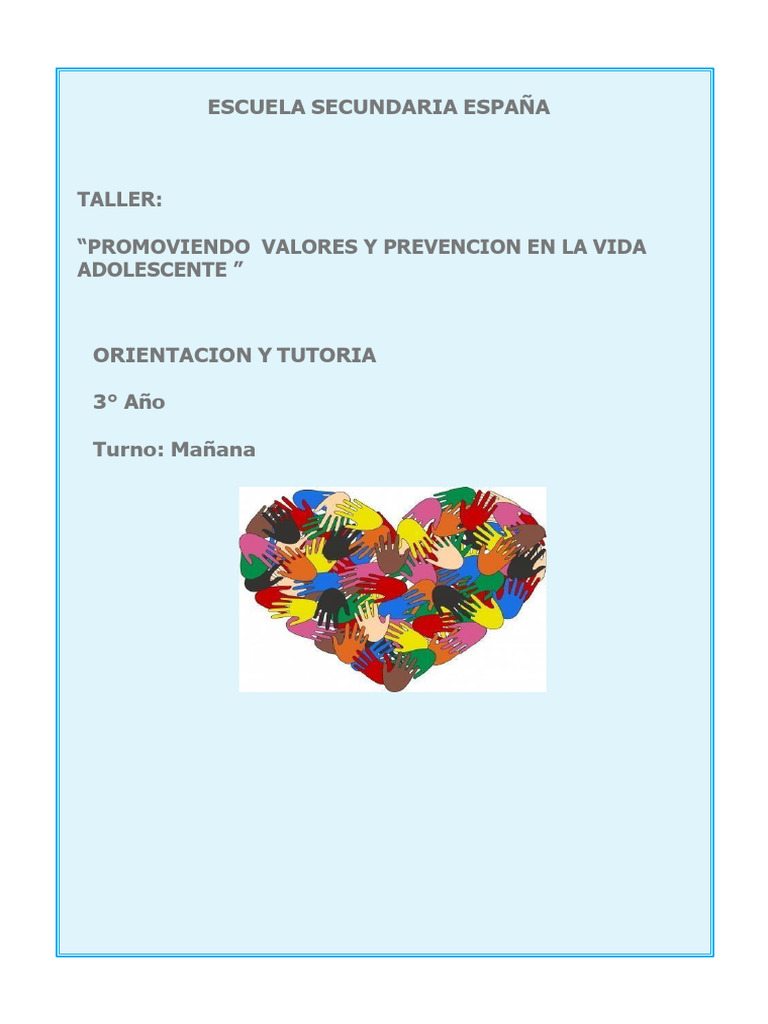 Taller de Valores y Prevención Adolescente | PDF