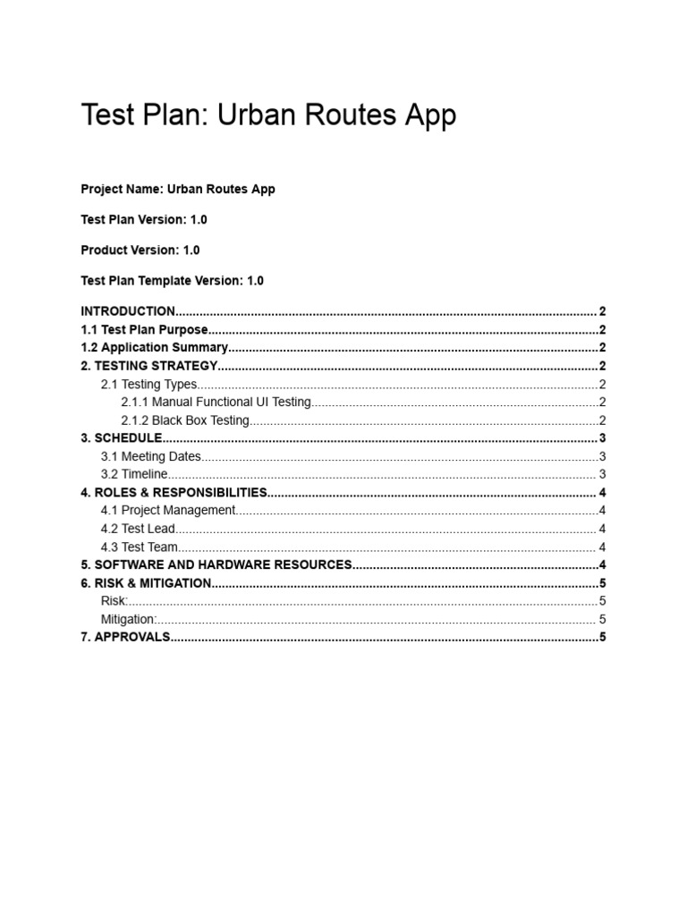 Project 2 Test Plan Urban Routes | PDF | Software Testing | Application ...