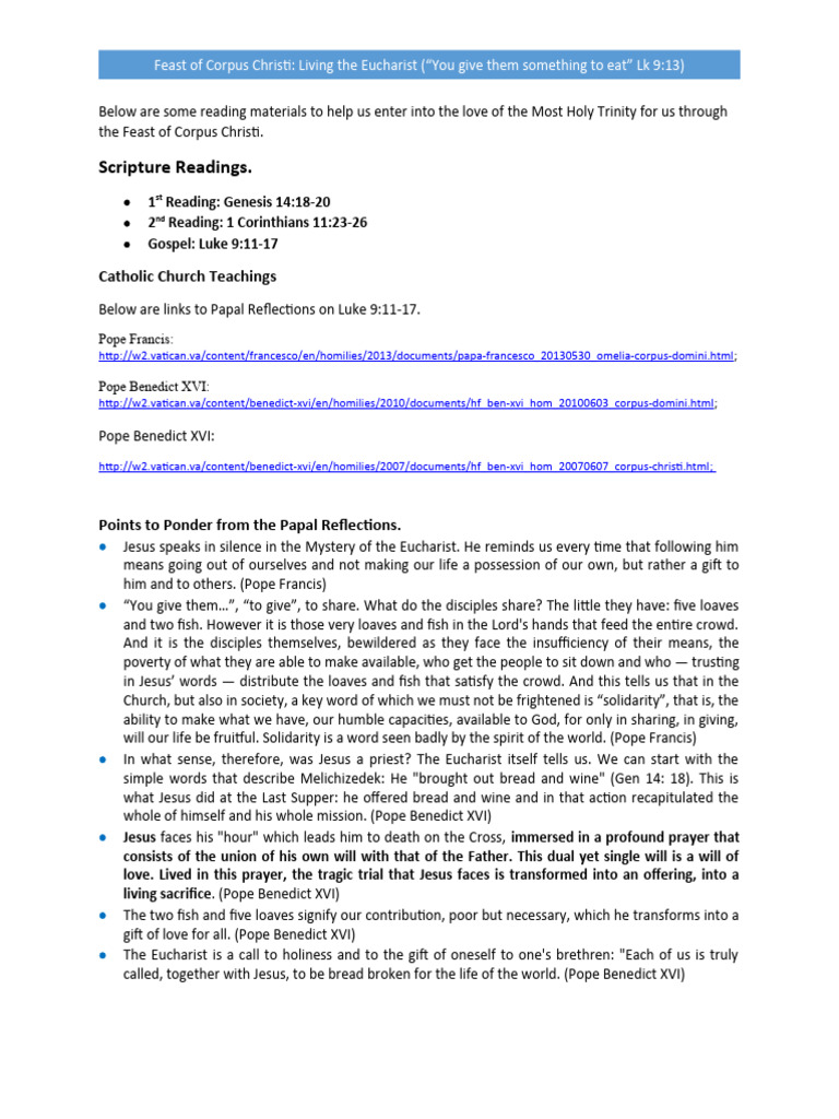 DWFAQ - Feast of Corpus Christi Readings | PDF | Eucharist | Jesus
