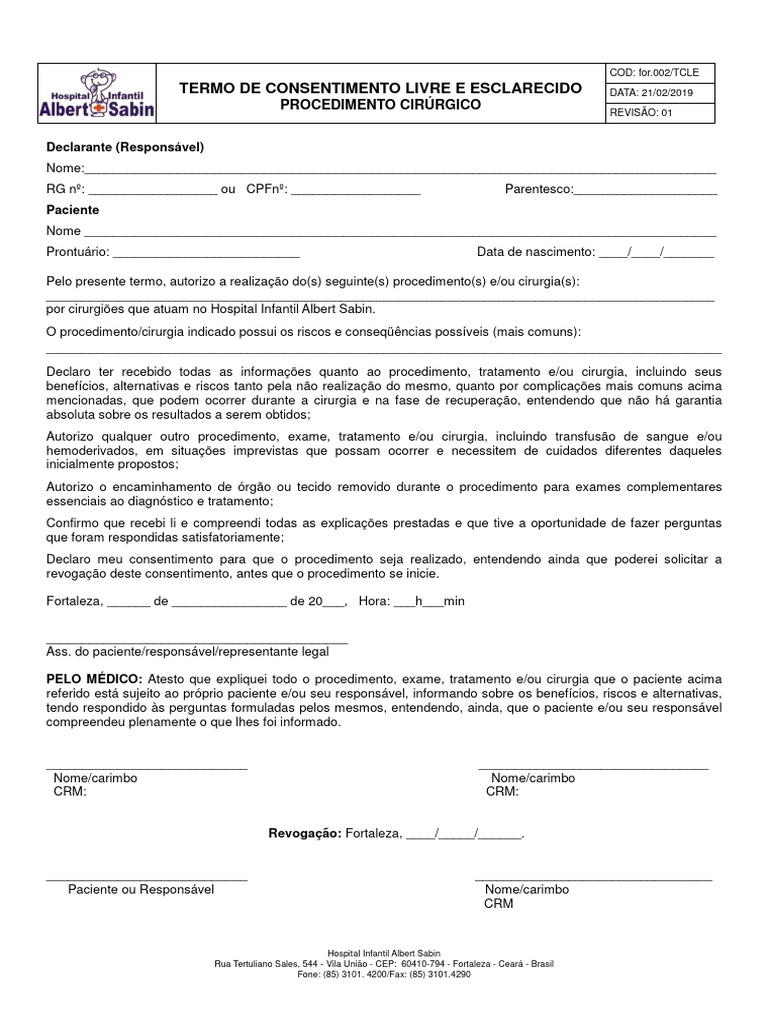 TCLE Procedimento Cirurgico | PDF | Cirurgia | Doenças e distúrbios