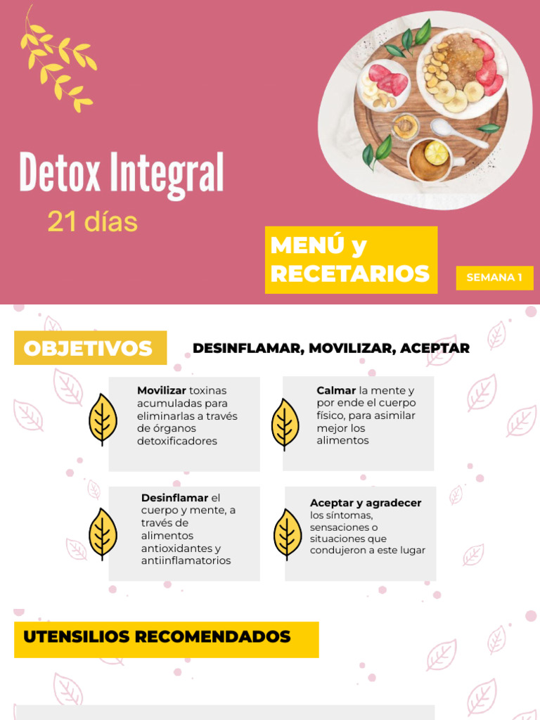 DETOX - MENÚ Y RECETARIO - Semana 1 | PDF | ensalada | Digestión