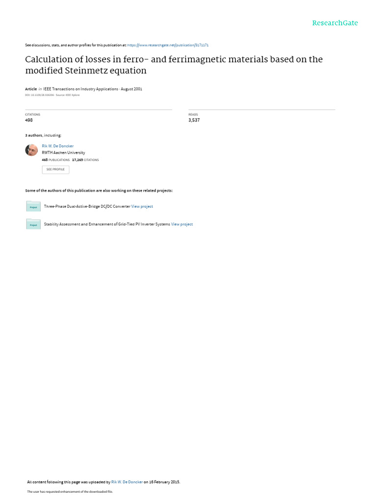 Calculation of Losses in Ferro - and Ferrimagnetic | PDF | Power ...
