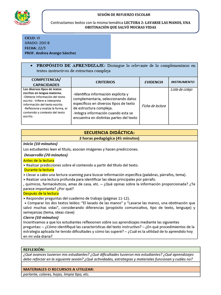 Sesion de Refuerzo 2do-2 | PDF | Aprendizaje | Cognición