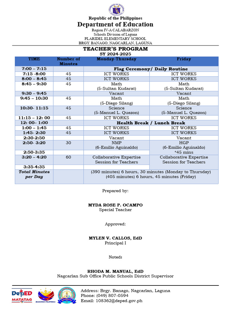 Teacher's Program 2024 2025 Matatag | PDF | Philippines