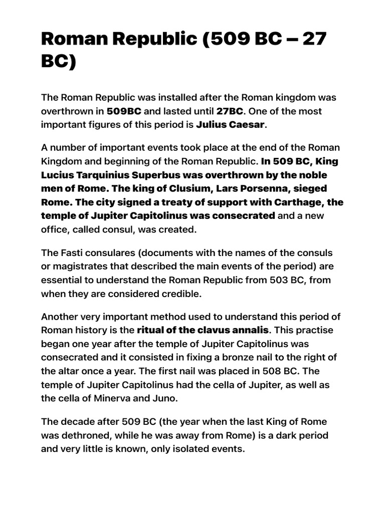 3 - Roman Republic (509 BC - 27 BC) - History of Rome | PDF | Ancient ...