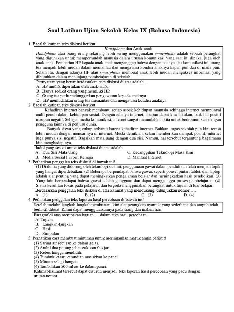 Latihan Soal Latihan Ujian Sekolah Kelas IX | PDF | Karier & Perkembangan | Seni & Disiplin Bahasa