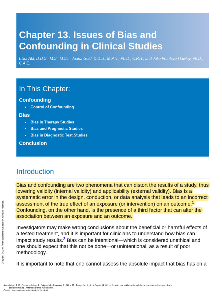 Chapter 13- Bias-and-Confounding-in-Clinical-Studies) | PDF ...