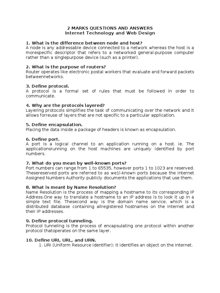 2marks Questions | PDF | Network Socket | Port (Computer Networking)