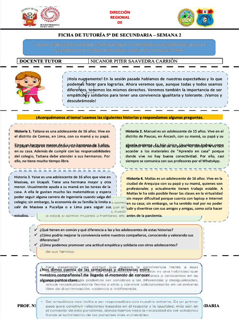 PDF Semana 2 Tutoria Quinto de Secundaria - Compress | PDF