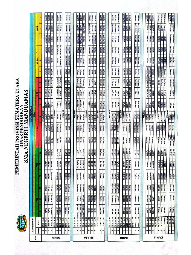 Roster Pembelajaran Sman 1 Manduamas 2024-2025 | PDF