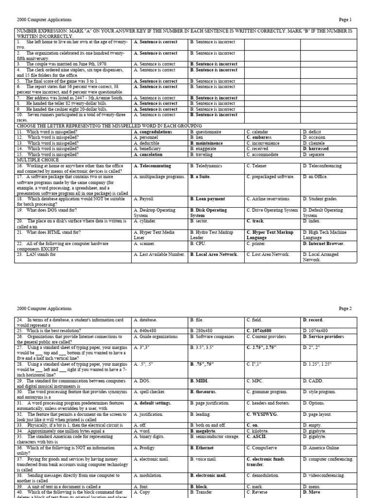 2000 Computer Applications | PDF | Spreadsheet | Chart