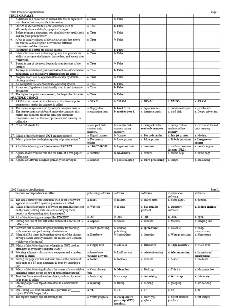 2002 Computer Applications | PDF | Printer (Computing) | Typefaces