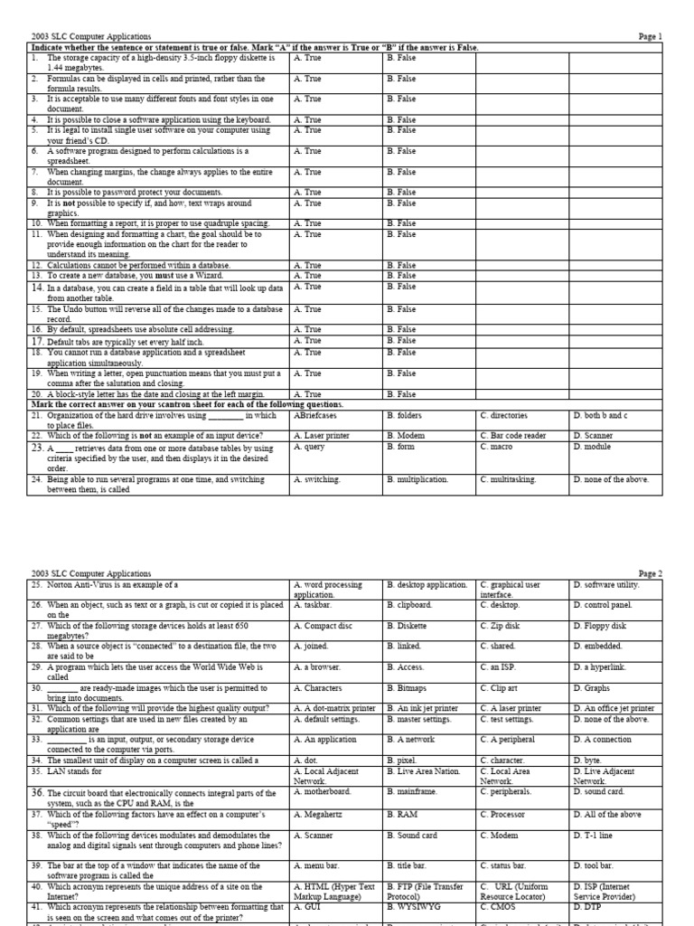 2003 Computer Applications | PDF | Spreadsheet | Databases