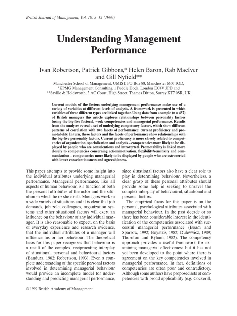 Understanding Management Performance | PDF | Extraversion And ...