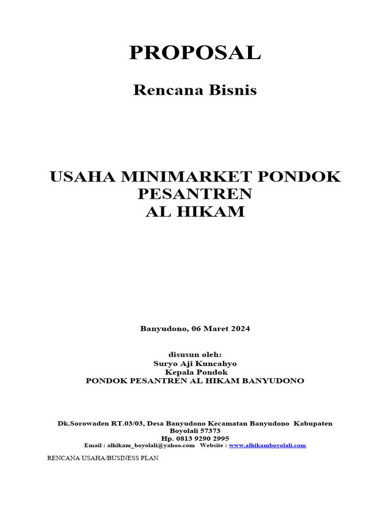 Proposal & Rencana Usaha Mini Market | PDF