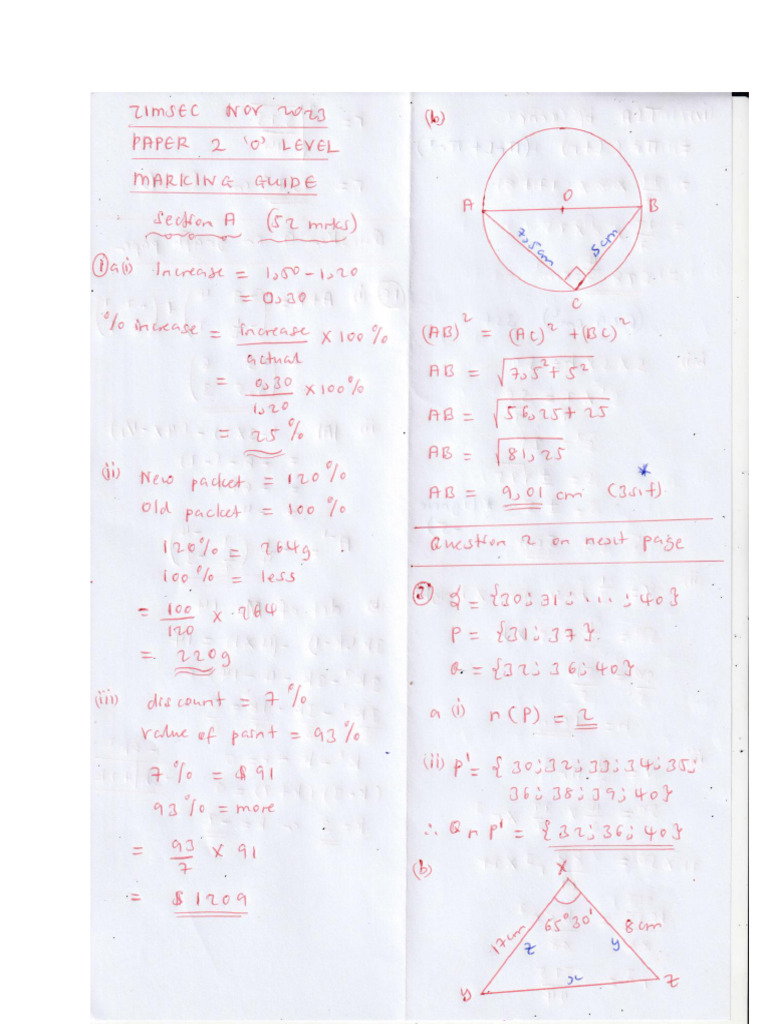 O Level November 2023 Maths Paper 2 Marking Guide - 042609 | PDF