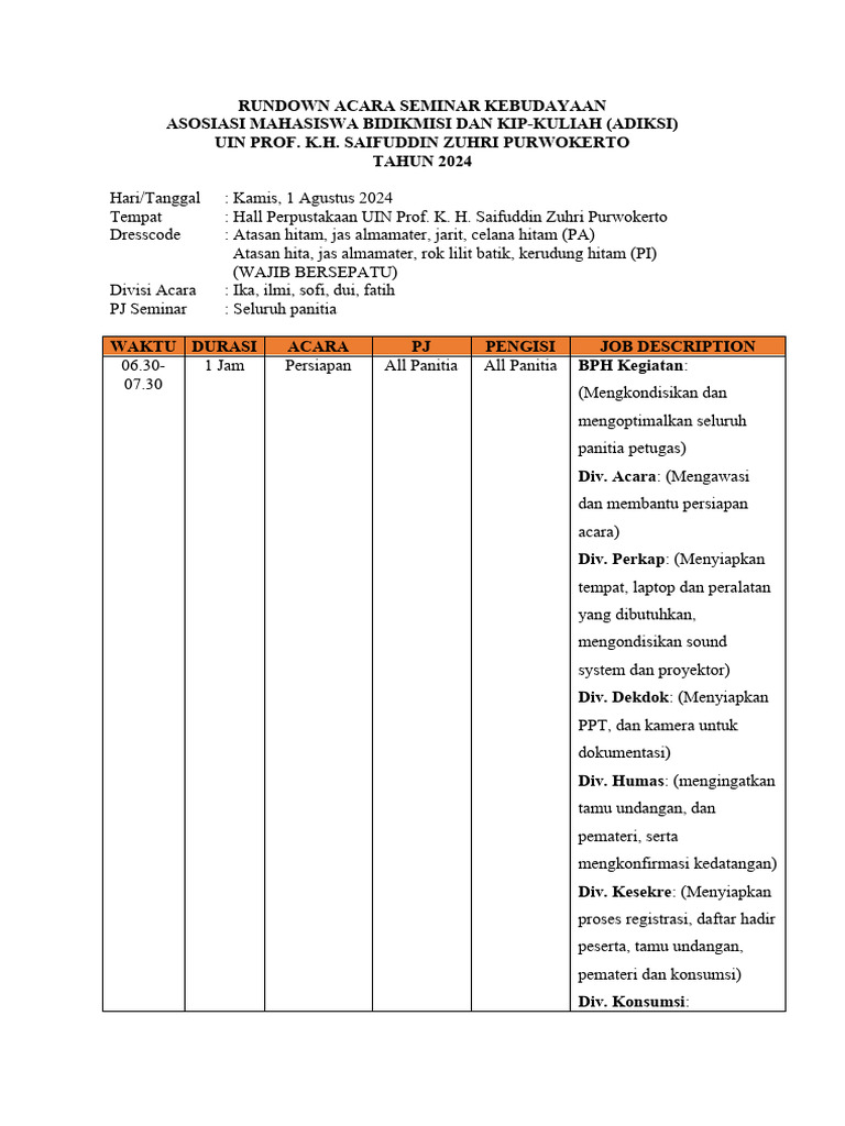Rundown Acara Seminar Kebudayaan Fix | PDF