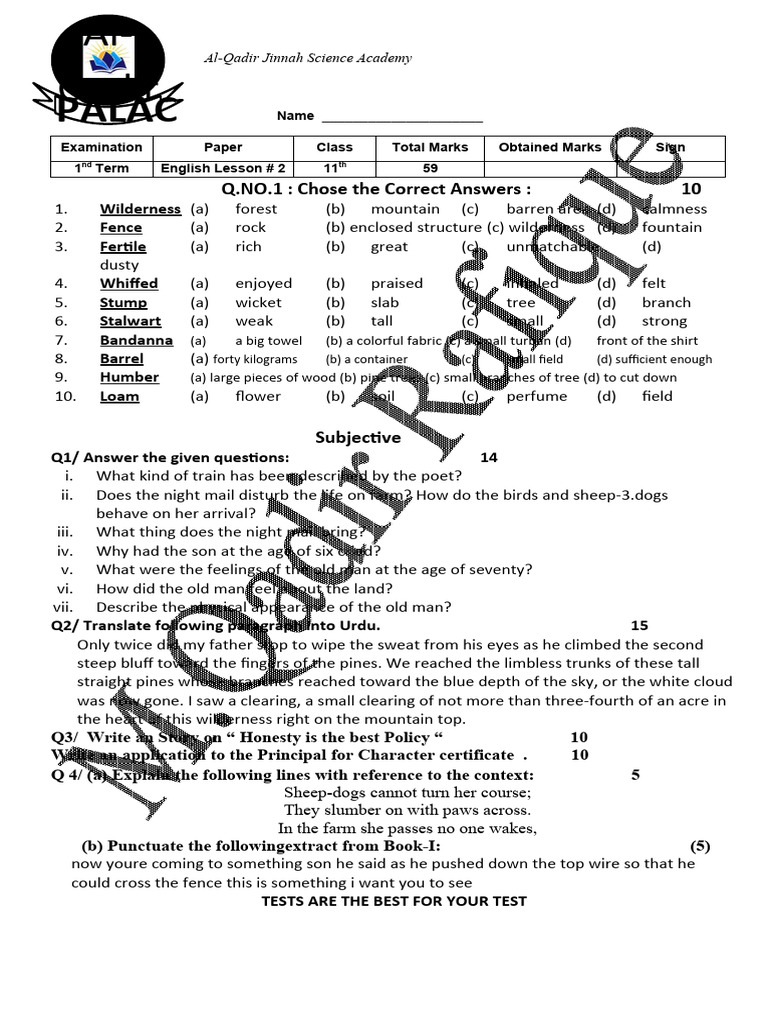 English FA I Test Leson 2 2017 | PDF