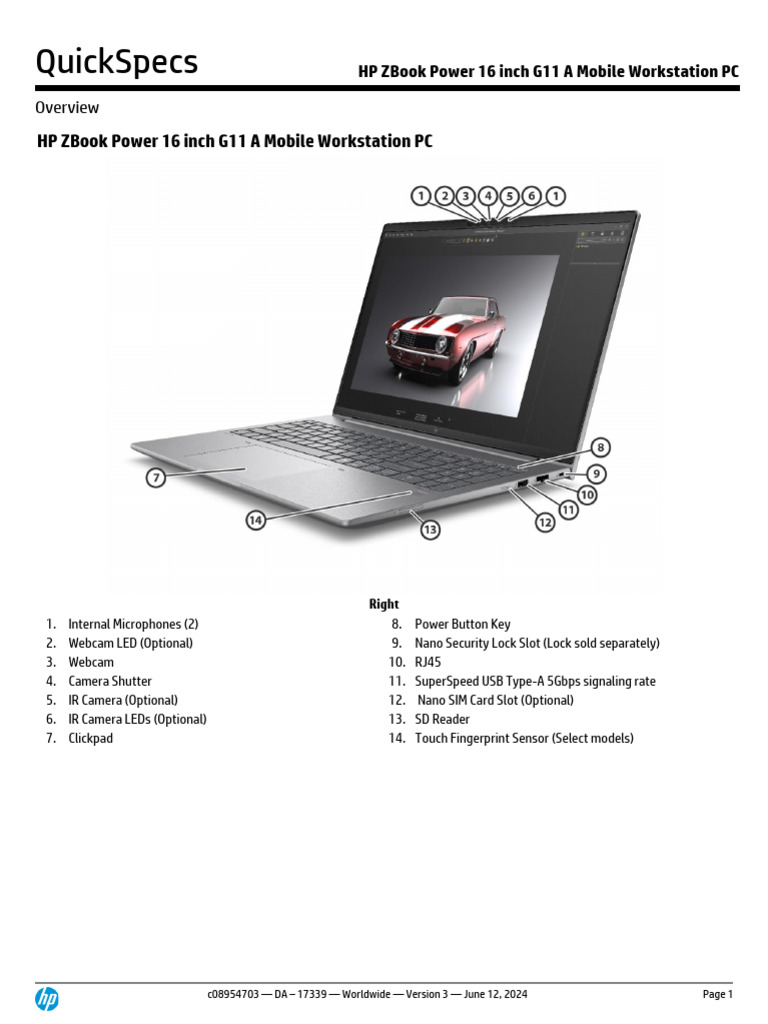 Quickspecs: HP Zbook Power 16 Inch G11 A Mobile Workstation PC | PDF | Backlight | Solid State Drive