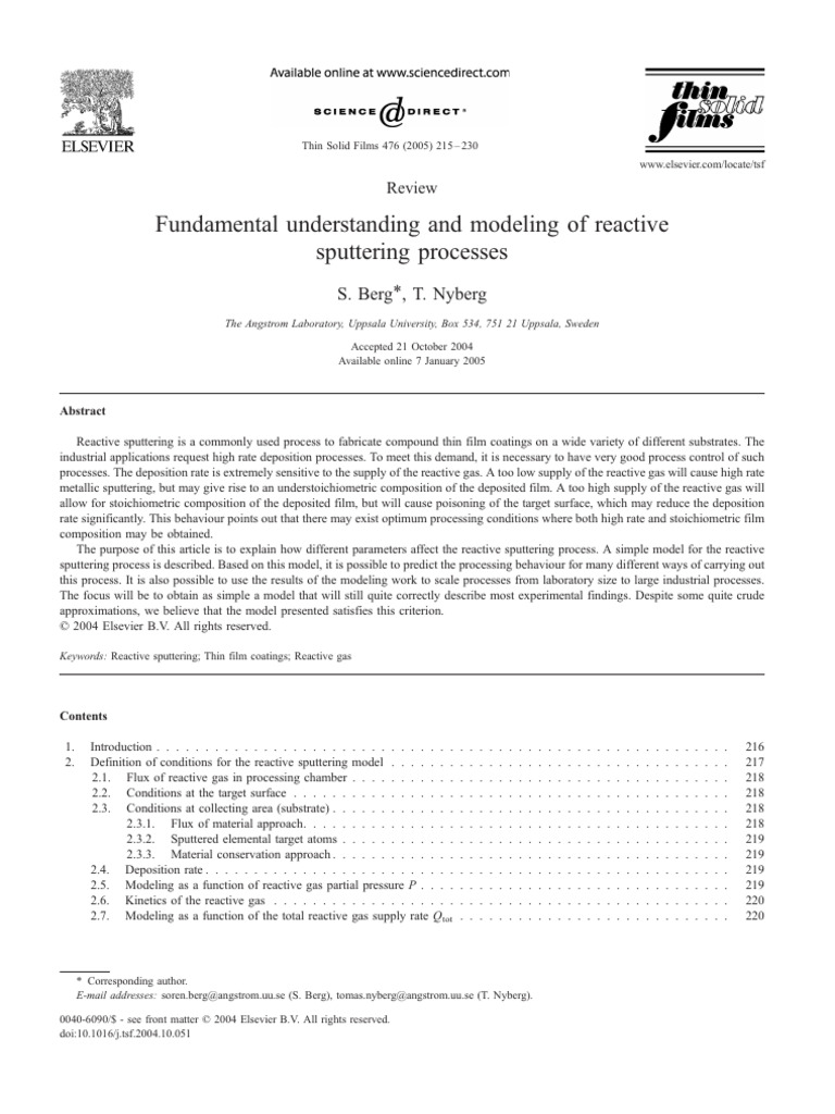 Reactive Sputtering Hysteresis Review | PDF | Sputtering | Gases